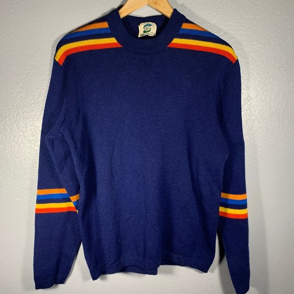 Vintage | Shirts | 97s Wool Blue Striped Multi Color Sweater | Poshmark